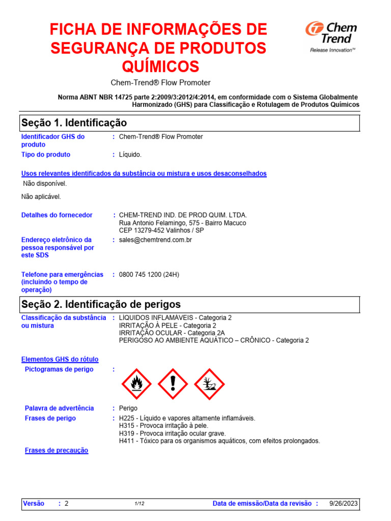 Chem-Trend® Flow Promoter (SDS BR) - 2107501 | PDF | Desperdício