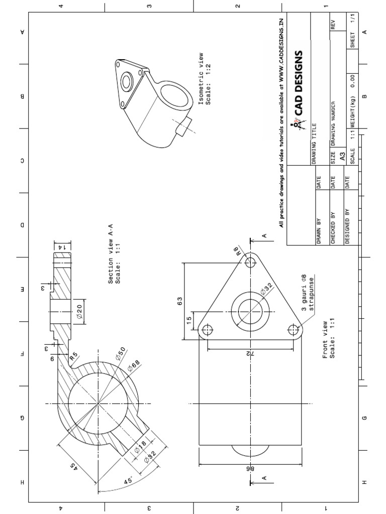 Mechanical Practice Drawing Sheets For AutoCAD CATIA NX SOLIDWORKS and ProE WWW - Caddesigns.in ...