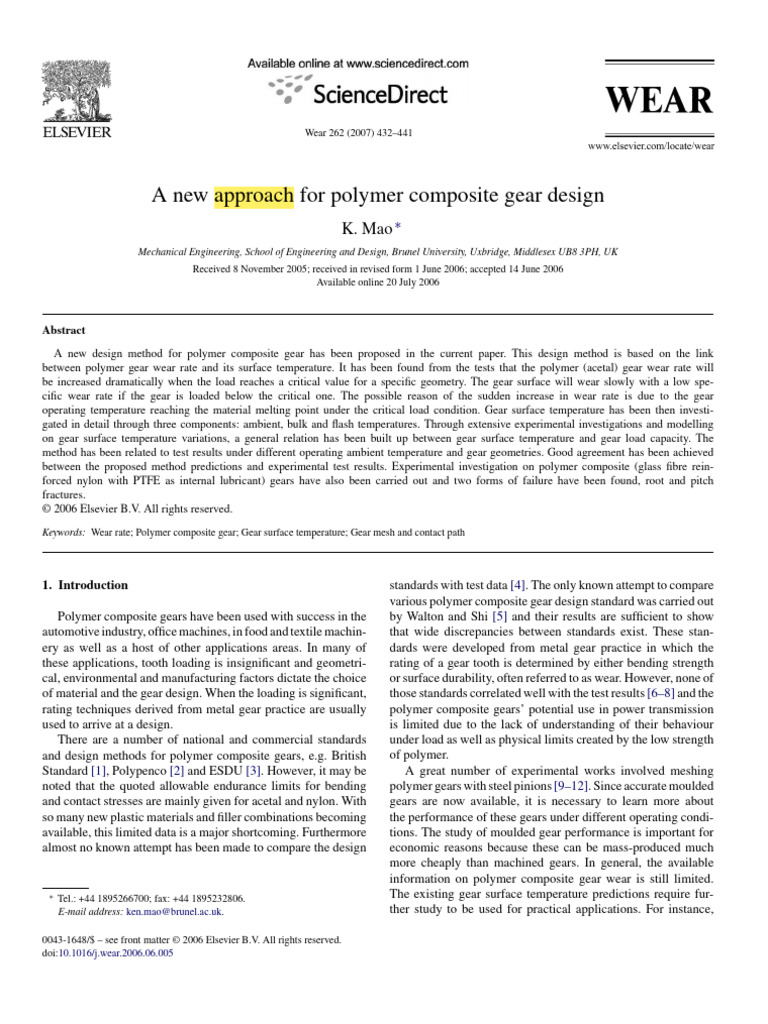 A New Approach For Polymer Composite Gear Design | PDF | Gear | Wear