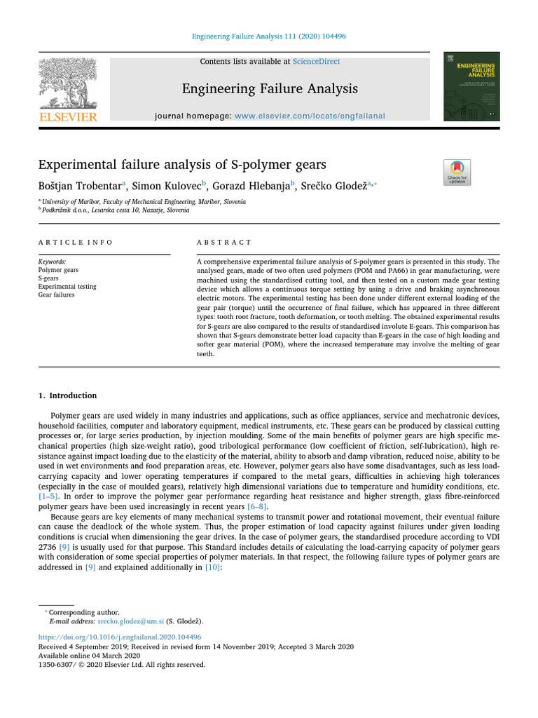 Experimental Failure Analysis of S-Polymer Gears | PDF | Wear | Gear