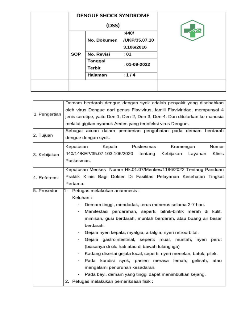 Dengue Shock Syndrome (DSS) | PDF