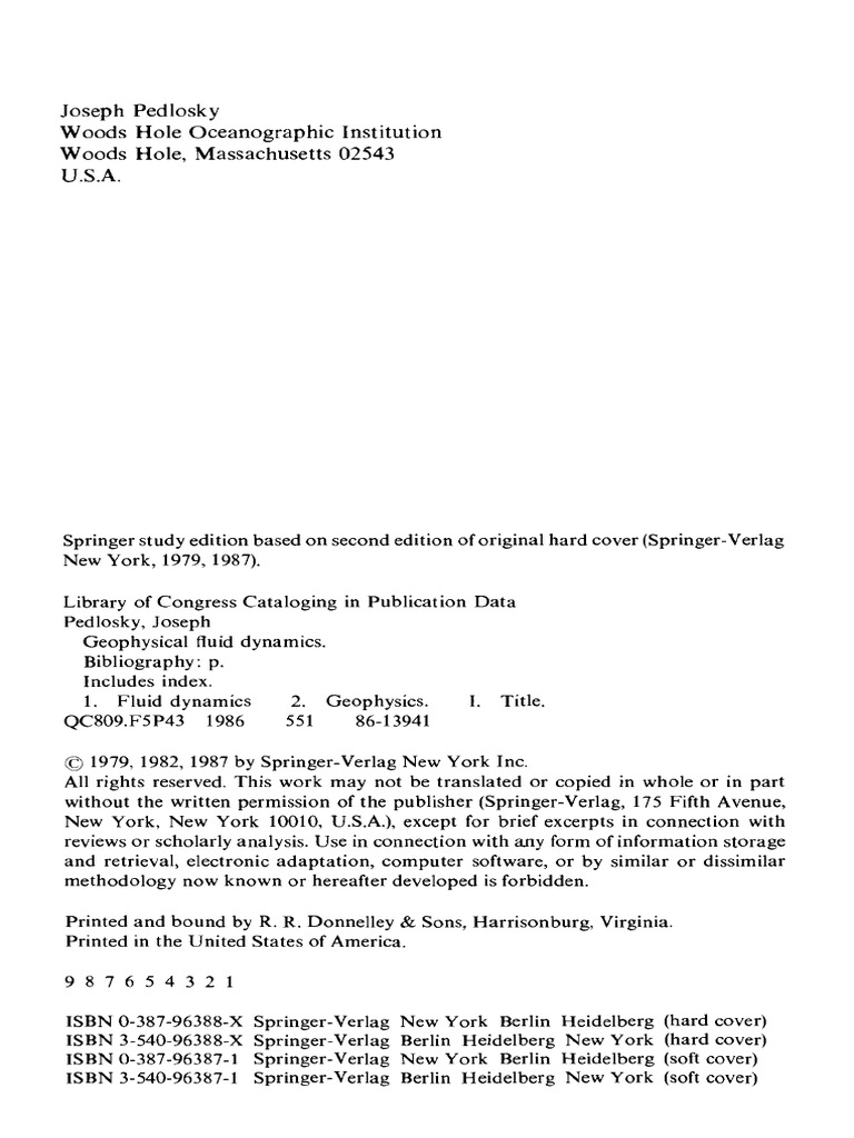 Geophysical Fluid Dynamics Joseph Pedlos | PDF