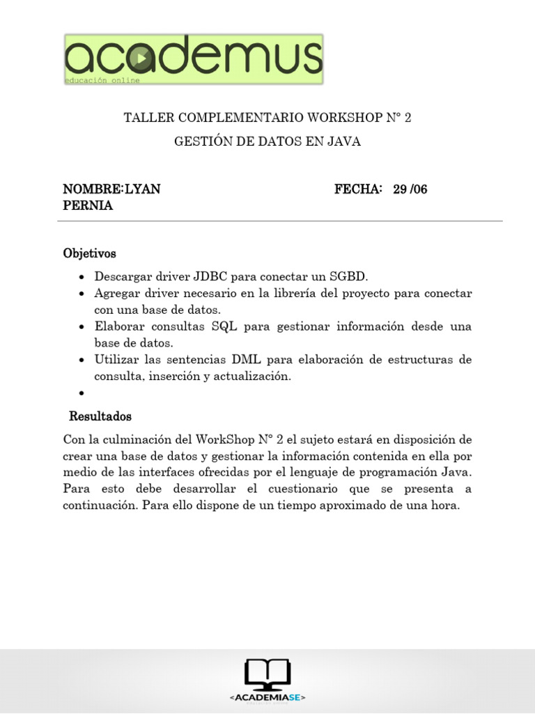 Taller WorkShop | PDF | SQL | Ciencias de la Computación