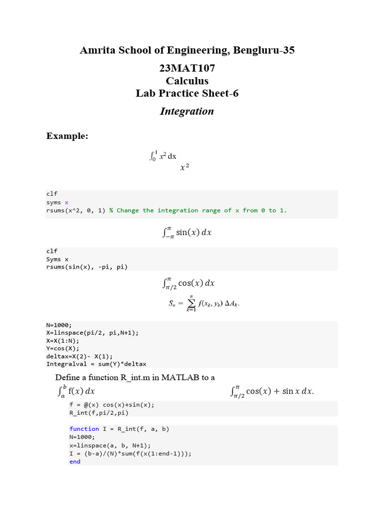 Riemann Sum Integration Lab Exercises | PDF | Teaching Methods ...