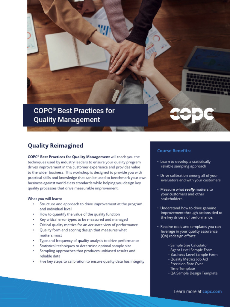 COPC Brochure Best Practices For Quality Management | PDF | Business