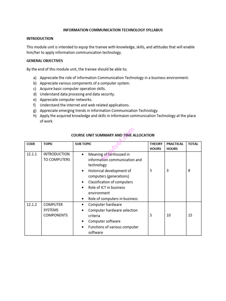 ICT course outline | PDF | Spreadsheet | Software
