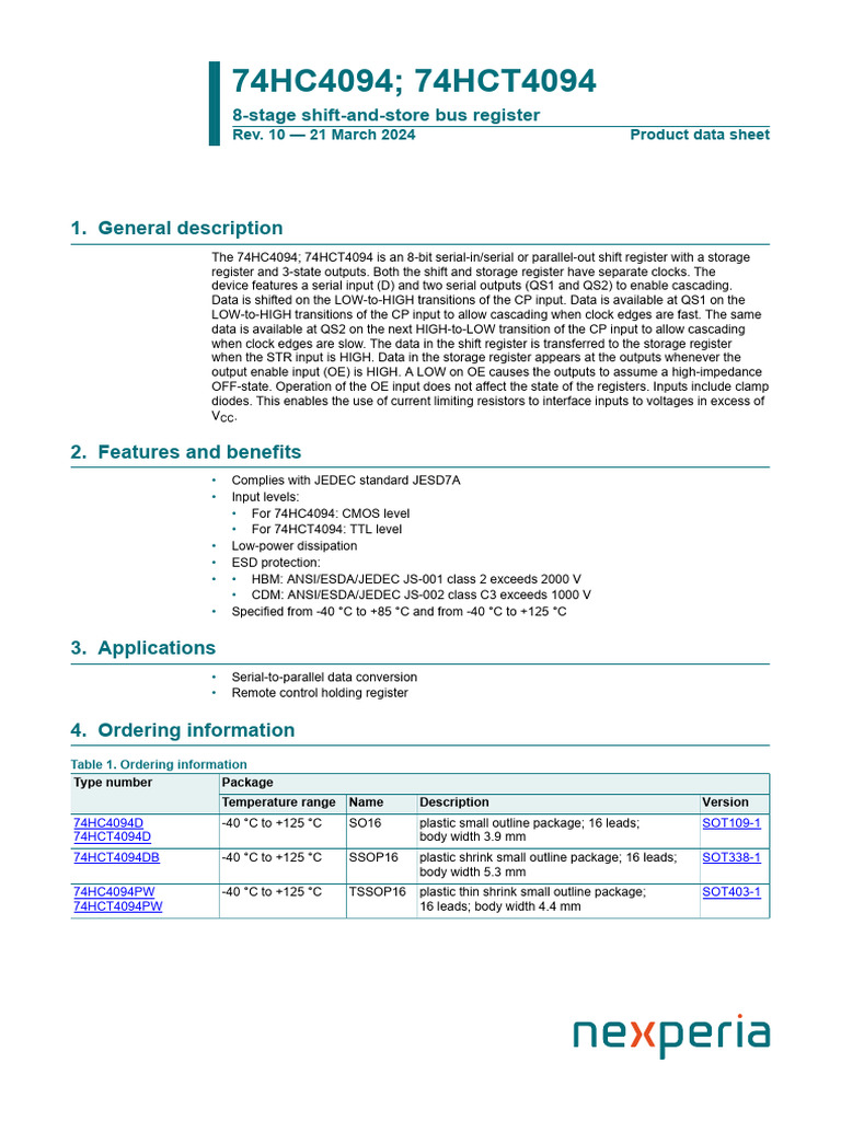 74HC HCT4094 | PDF | Manufactured Goods | Electrical Engineering