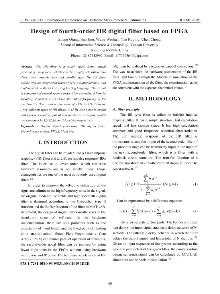 Design of Fourth-Order IIR Digital Filter Based On FPGA | PDF | Electrical Engineering ...