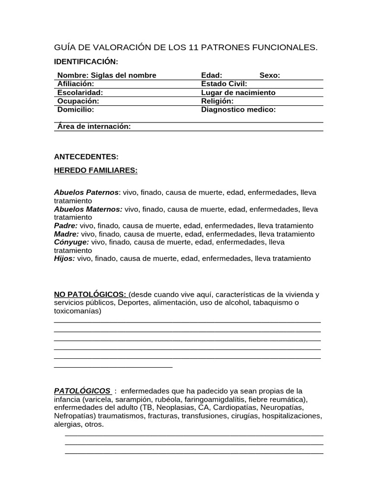 Guia de Valoracion de Los 11 Patrones Fun Ionales de Marjorie Gordon ...
