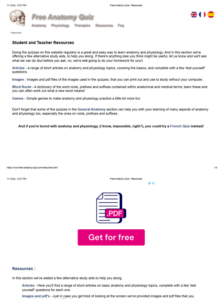 Anatomy Study Resources & Quizzes | PDF | Anatomy | Quiz