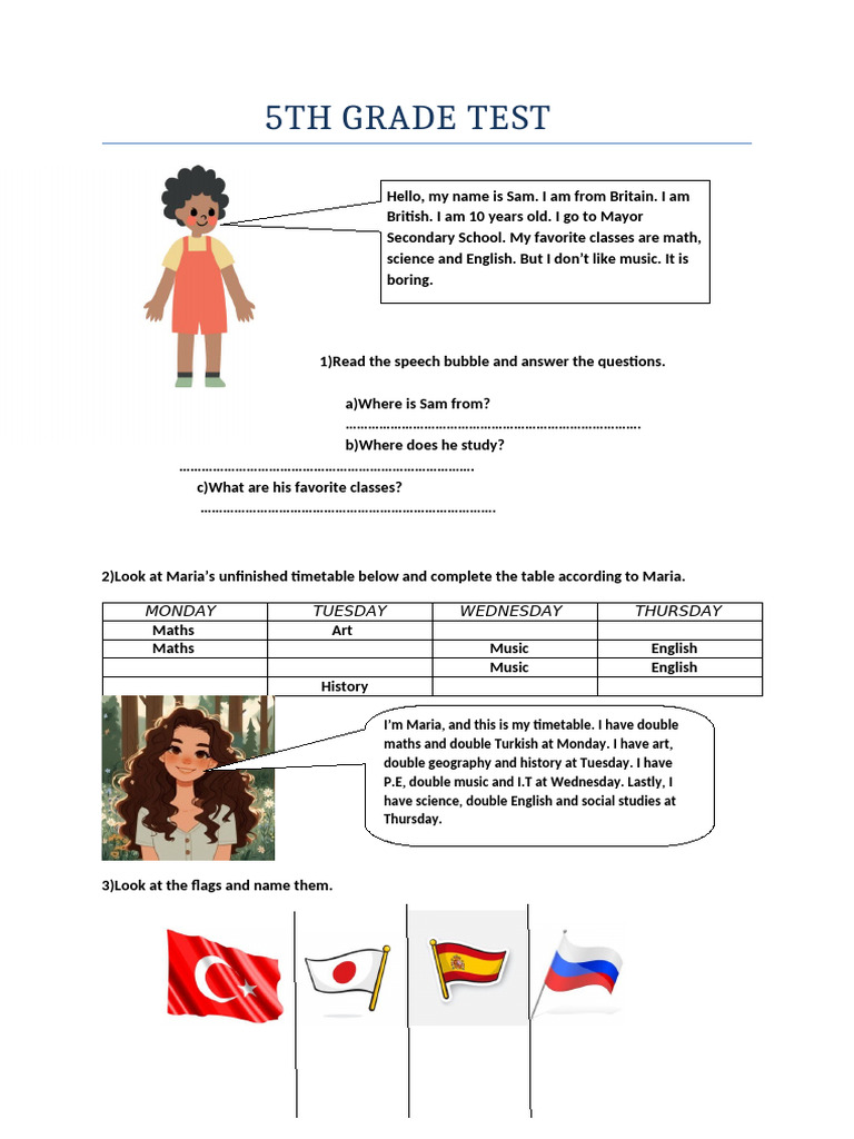 5th Grade English Test Overview | PDF