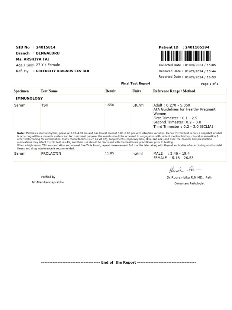 Reports | PDF | Thyroid Stimulating Hormone | Endocrine System