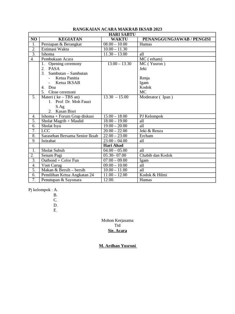 Rangkaian Acara Makrab Iksab | PDF