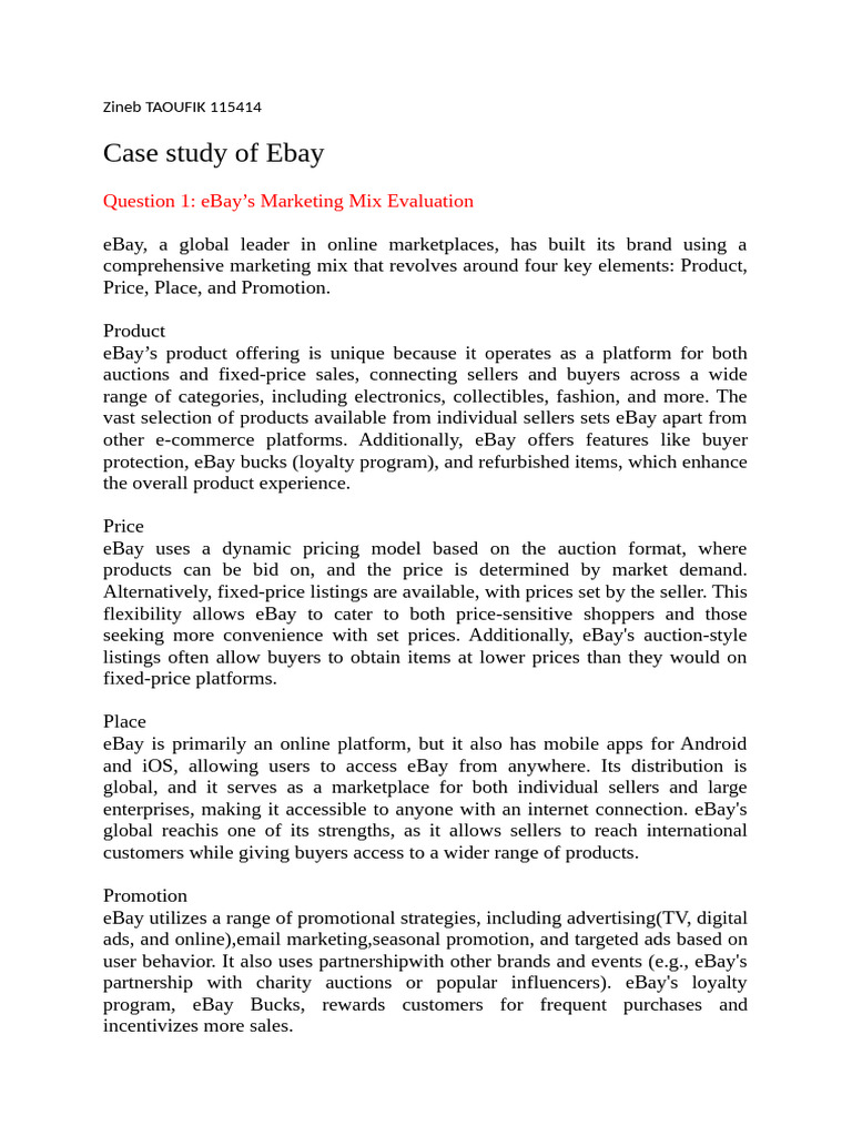 case study of ebay | PDF | E Bay | Auction