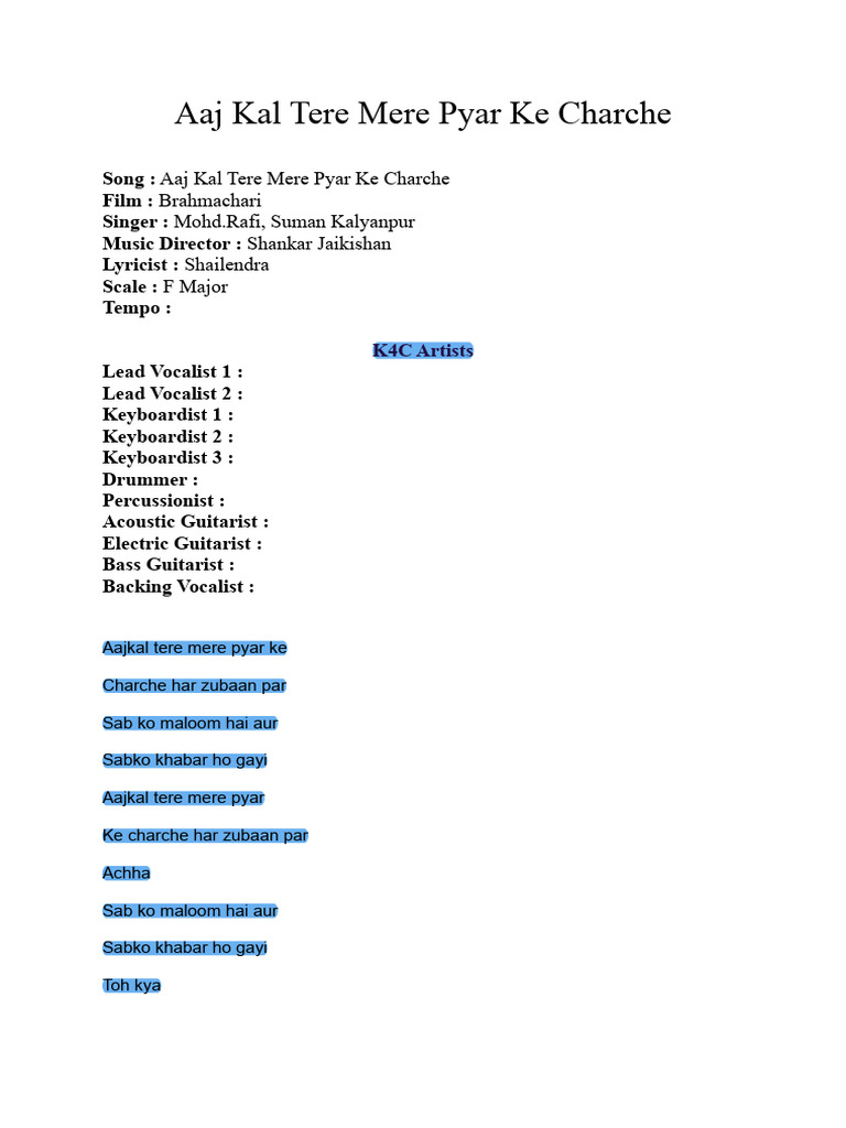 Aajkal Tere Mere Pyar Ke Charche-1 | PDF
