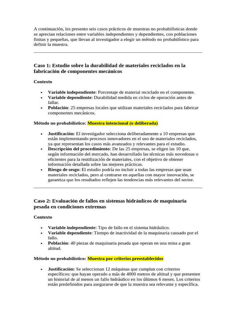 Casos Prácticos de Muestreo No Probabilisticos | PDF | Parcialidad ...