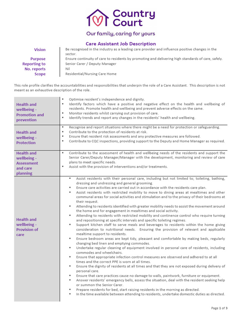 Senior Care Assistant Job Overview | PDF | Caregiver | End Of Life Care