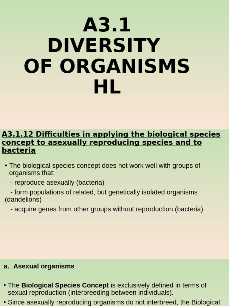 A3.1 Diversity of Organisms HL | PDF | Reproduction | Species