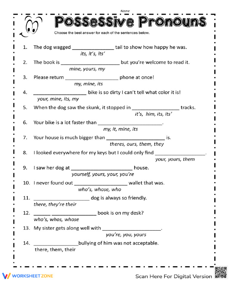 Possessive Pronoun Worksheet | PDF