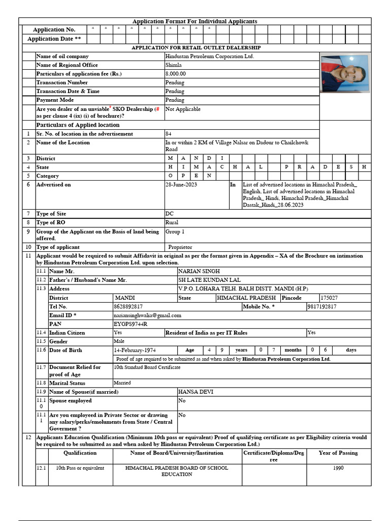 HPCL Retail Outlet Application Form | PDF