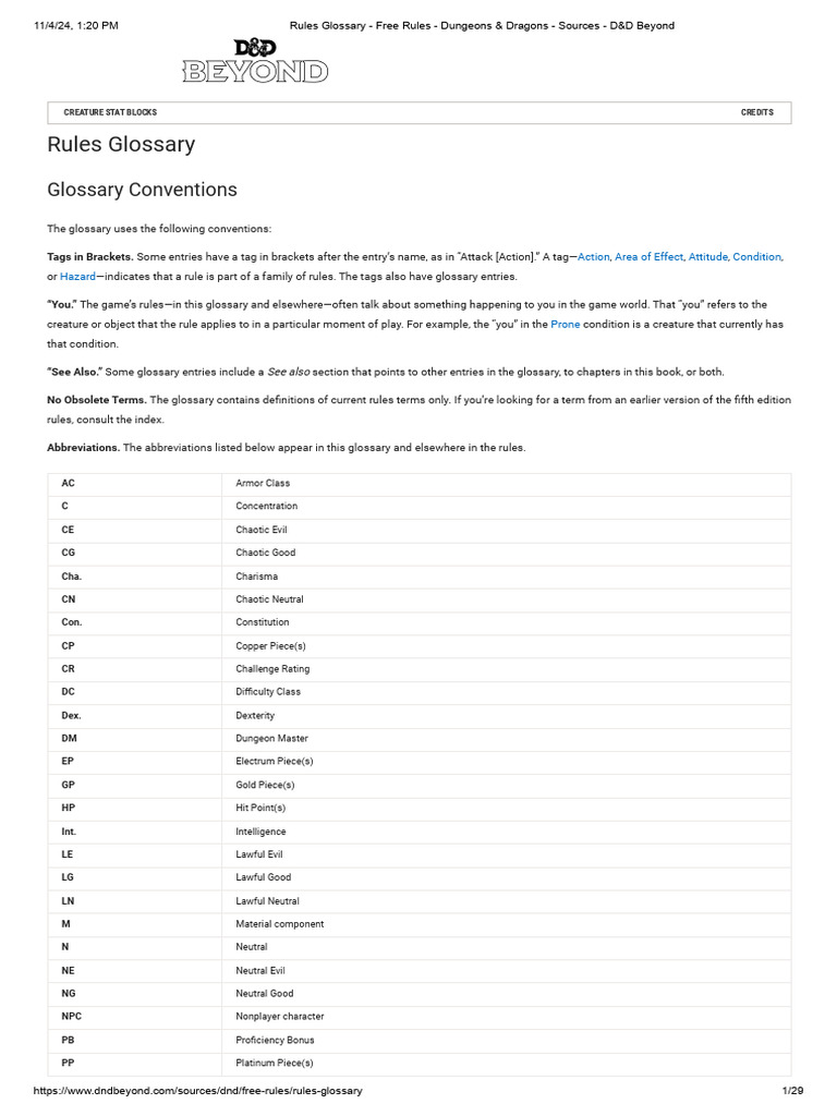 D&D Rules Glossary and Definitions | PDF | Dungeons & Dragons | Role ...