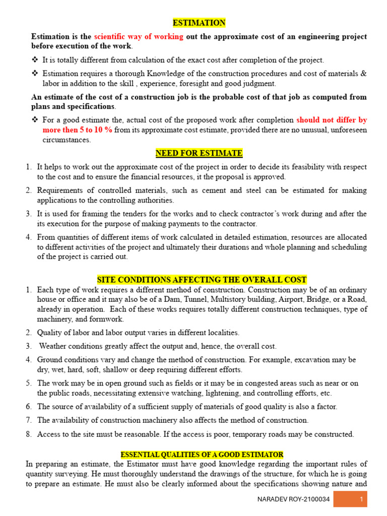 ESTIMATION - Lab-01 by Naradev | PDF | Length | Specification (Technical Standard)