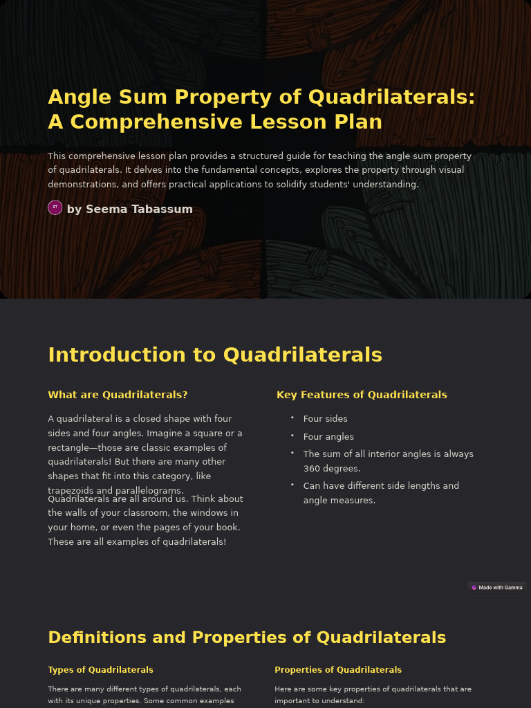 Angle Sum Property of Quadrilaterals | PDF | Rectangle | Geometry