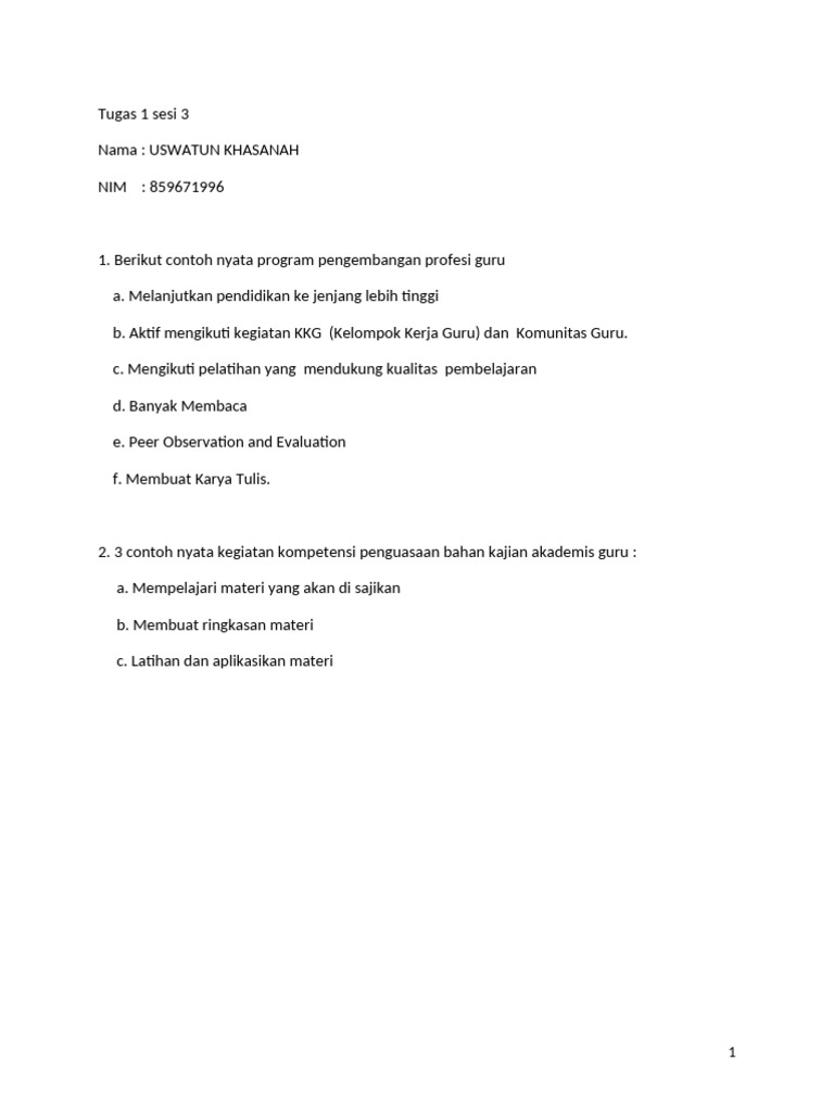 Profesi Kguruan Tugas 1 Sesi 3 | PDF