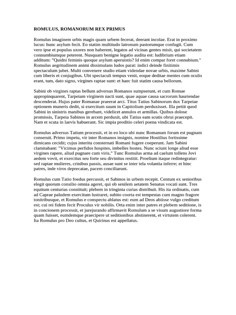 Romulus Romanorum Rex Primus | PDF
