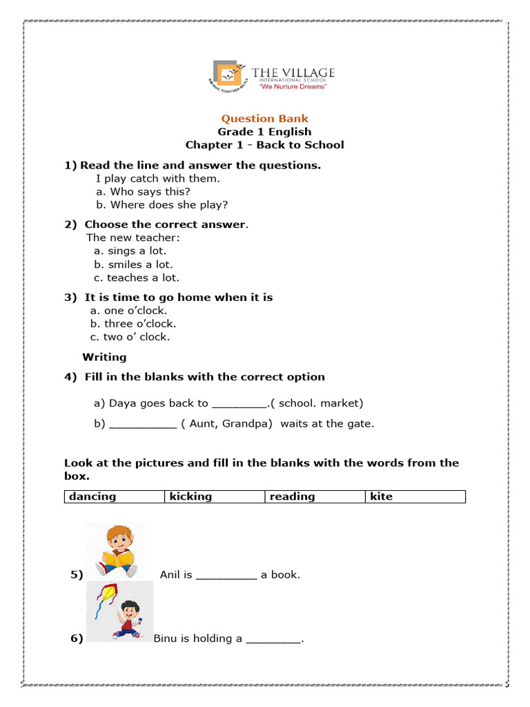 Grade 1 English Question Bank | PDF | Language Arts & Discipline ...