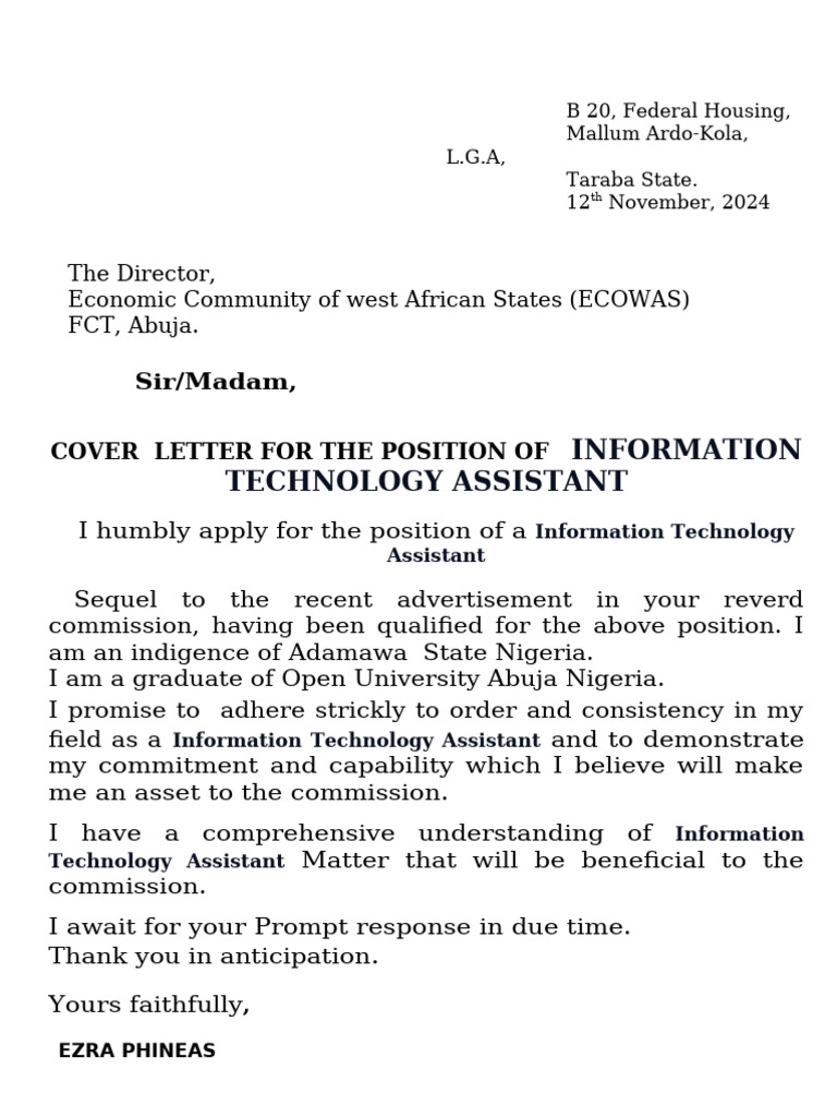 Cover Letter Ecowas | PDF