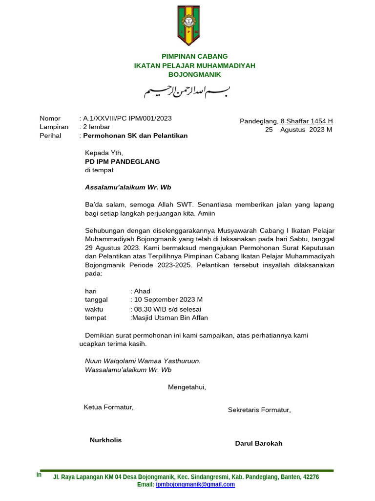 Permohonan SK dan Pelantikan IPM | PDF