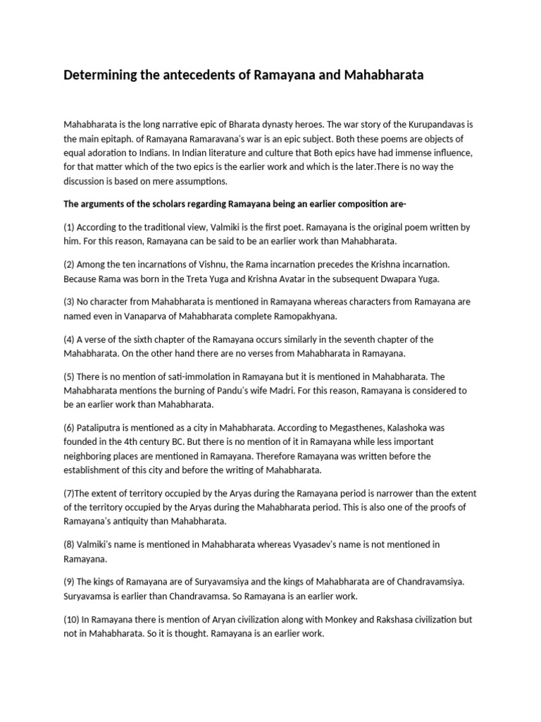 Determining The Antecedents of Ramayana and Mahabharata | PDF ...