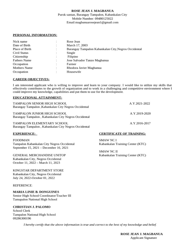 Rose Jean J Resume Application | PDF