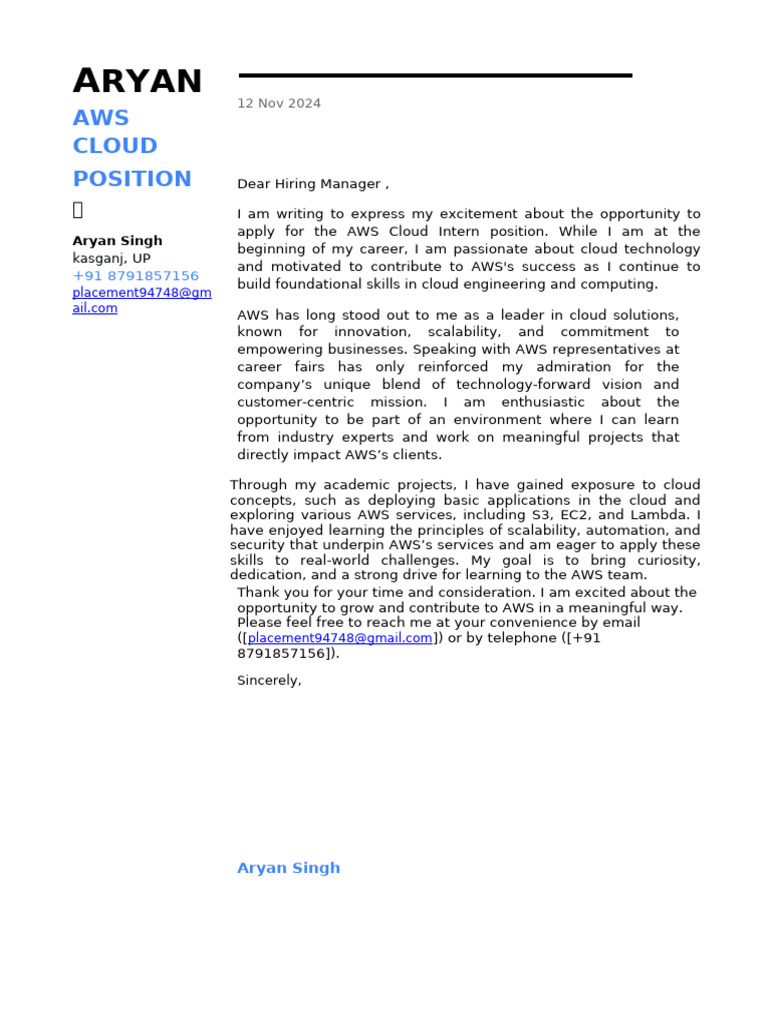 AWS Cloud Intern Application | PDF