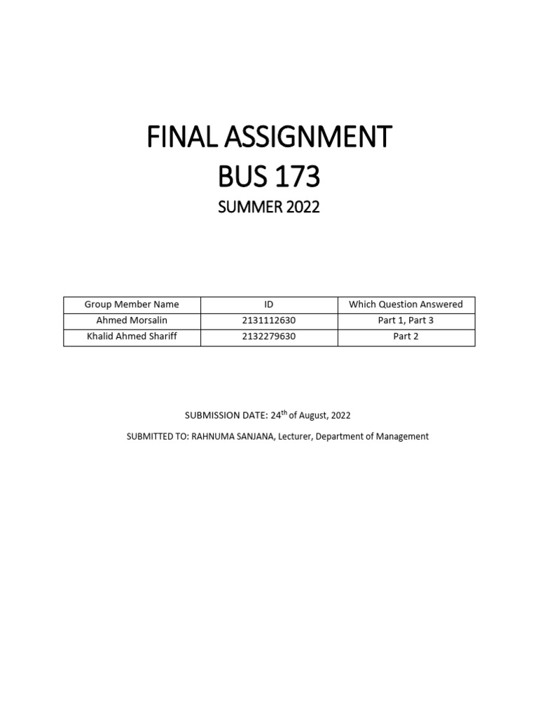 BUS173 Final Assignment | PDF | Coefficient Of Determination | Errors And Residuals