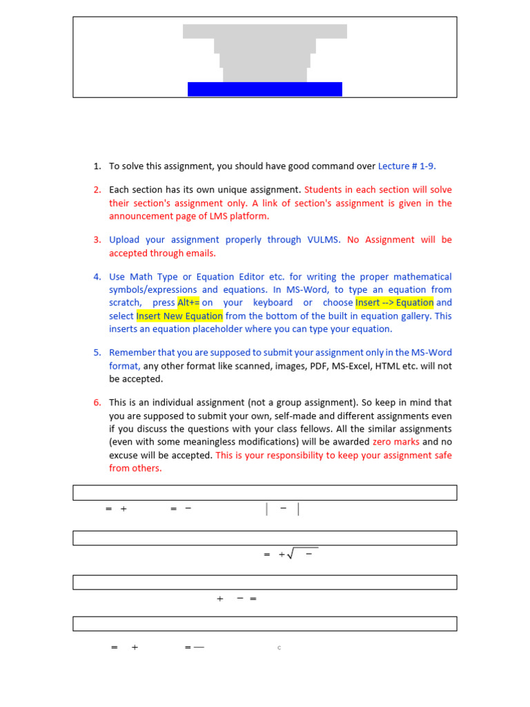 Assignment No 1 (Section Incharge Dr. M Zubair) | PDF | Equations ...