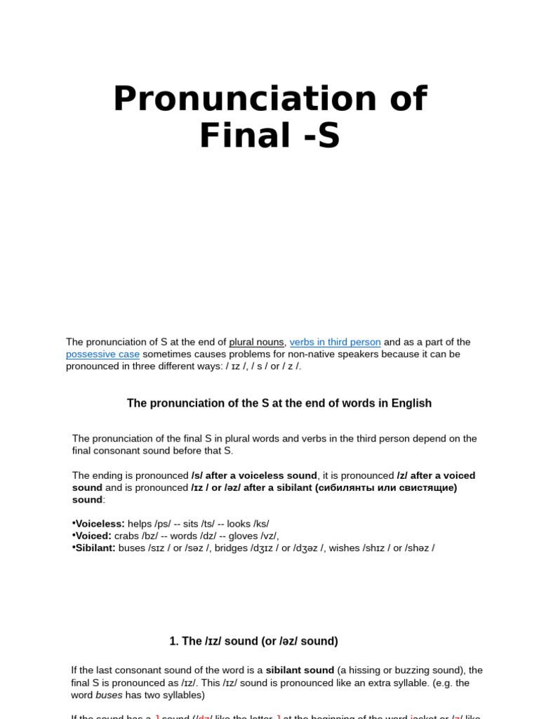 Pronunciation of Final - S | PDF | Phonetics | Languages
