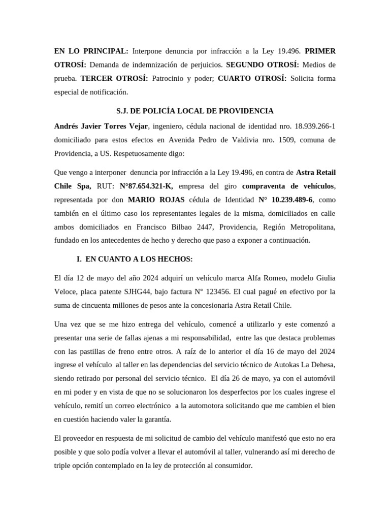 Denuncia. FINAL | PDF | Daños y perjuicios | Los consumidores