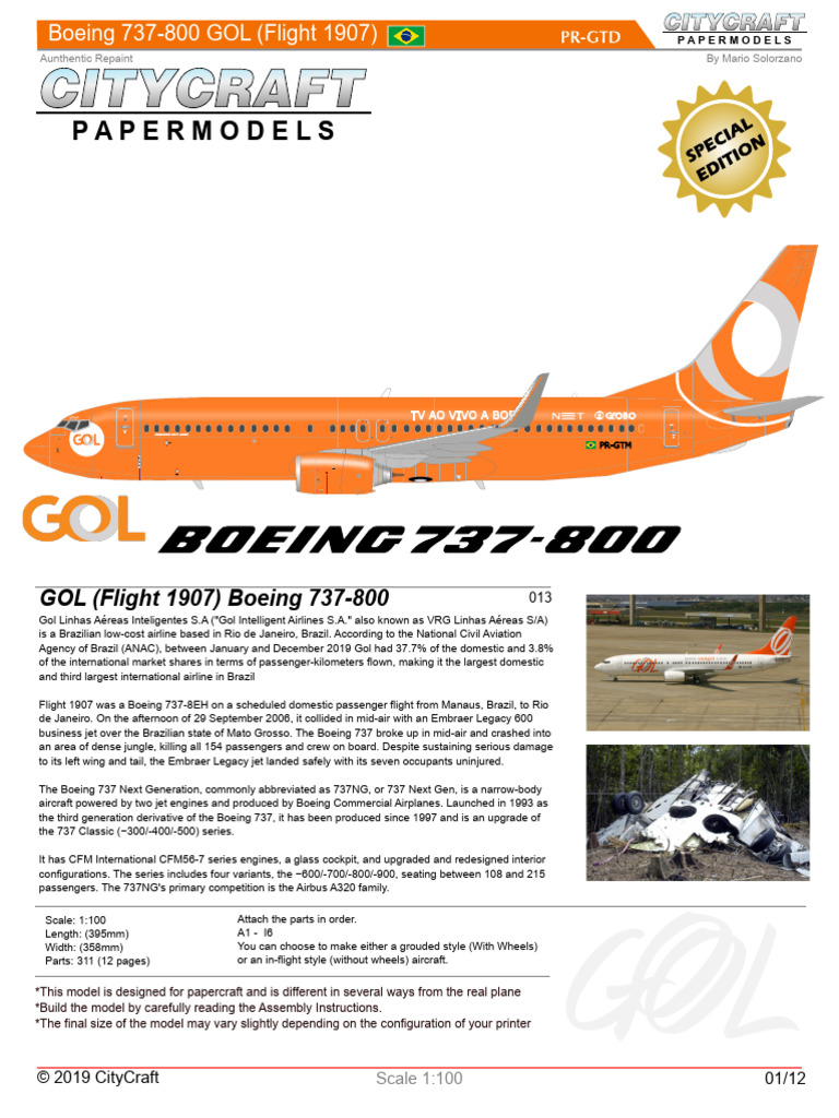 GOL Flight 1907 Boeing 737-800 Papercraft | PDF | Transport | Civil ...