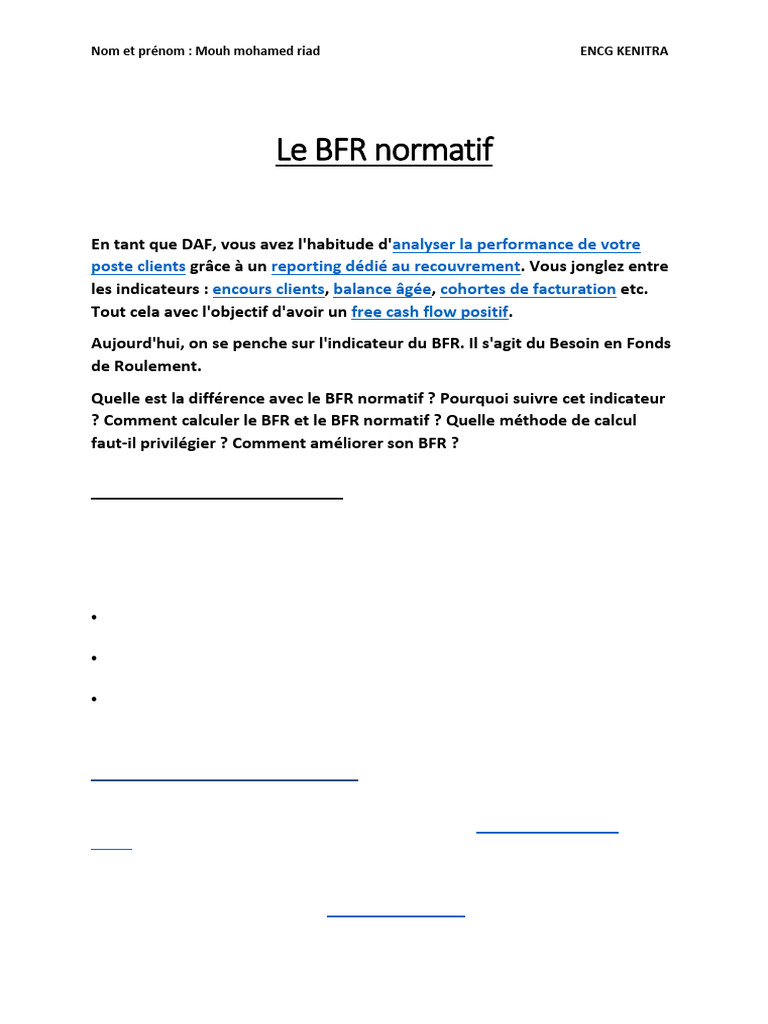 Comprendre le BFR Normatif | PDF | Fonds de roulement | Économie