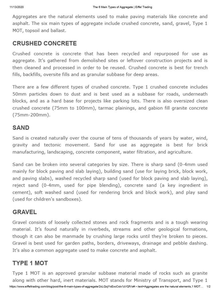 The 6 Main Types Of Aggregate Eiffel Trading Pdf Construction Aggregate Concrete