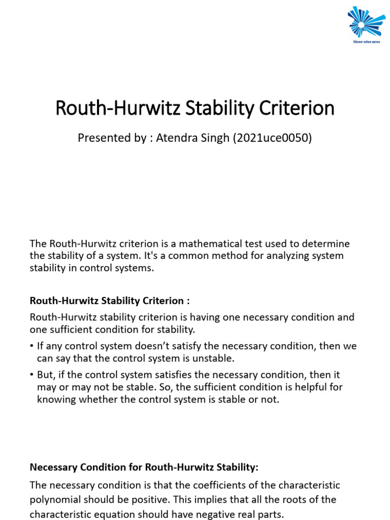 Routh-Hurwitz Stability | PDF | Stability Theory | Equations