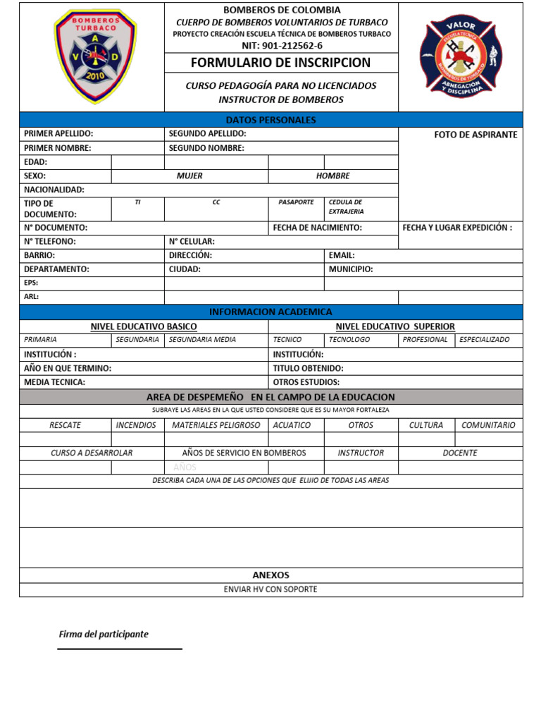 Formulario de Inscripcion Bomberos | PDF | Bombero