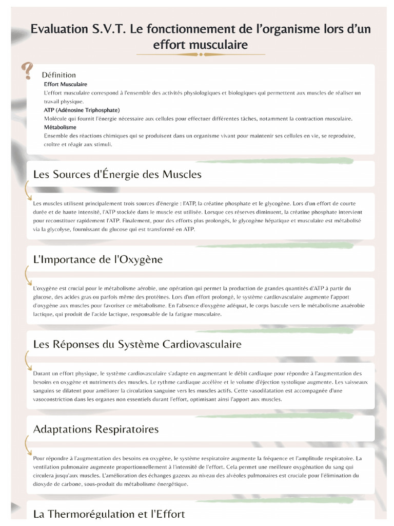 Evaluation S.V.T. Le Fonctionnement de L'organisme Lors D'un Effort Musculaire | PDF