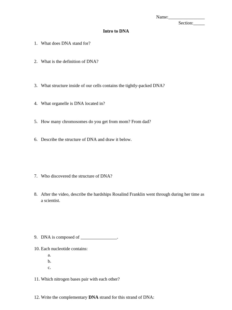 DNA Structure and Function Questions | PDF | Games & Activities ...