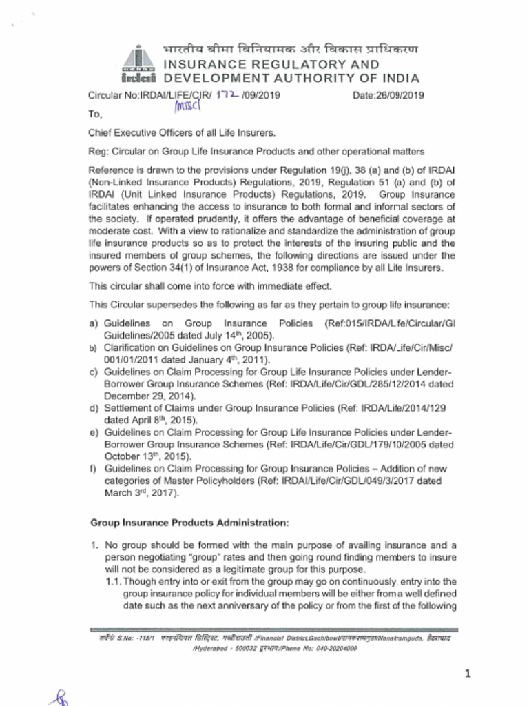 Group Life Insurance Circular 2019 | PDF | Insurance | Life Insurance