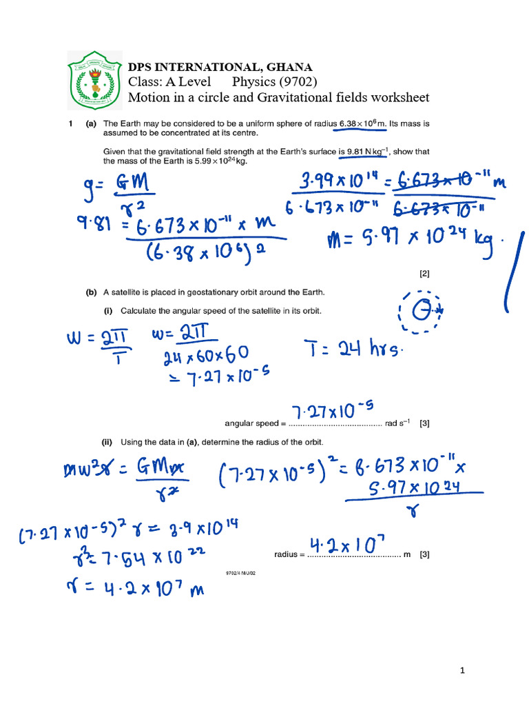 circular and gravitation field worksheet | PDF