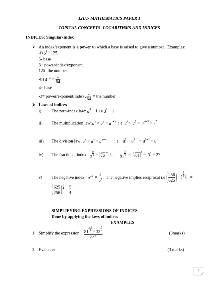 Logarithms and Indices | PDF | Logarithm | Algebra