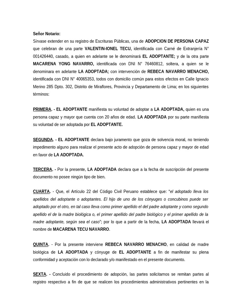 Adopcion de Persona Capaz | PDF | Documento de identidad | Adopción